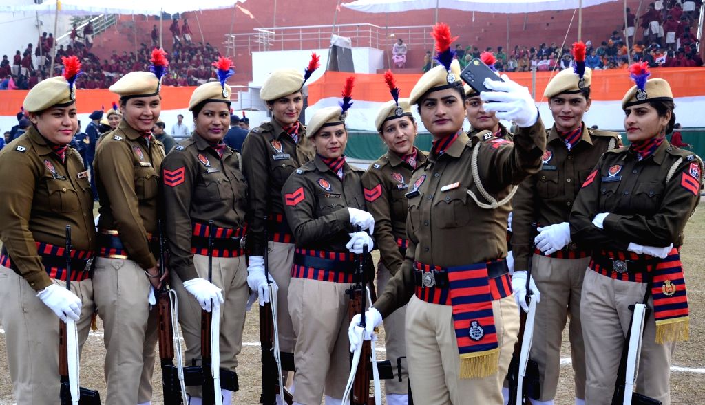 Punjab police personnel take part in a full dress rehearsal.