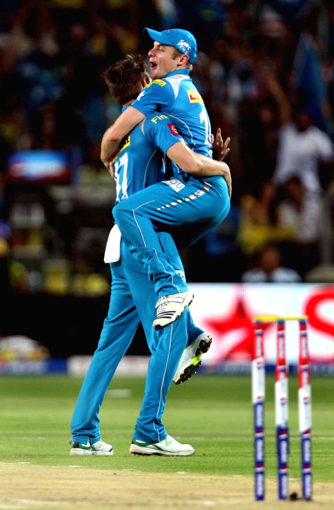 PWI players celebrate fall of wicket during the match between Chennai ...