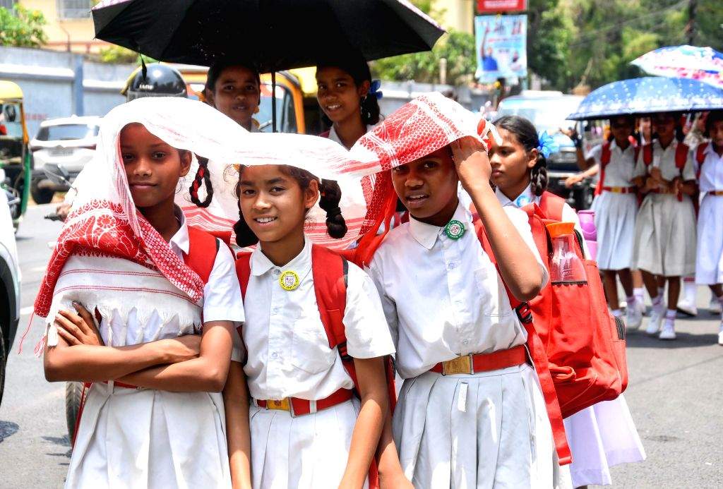 Children shield themselves from heat