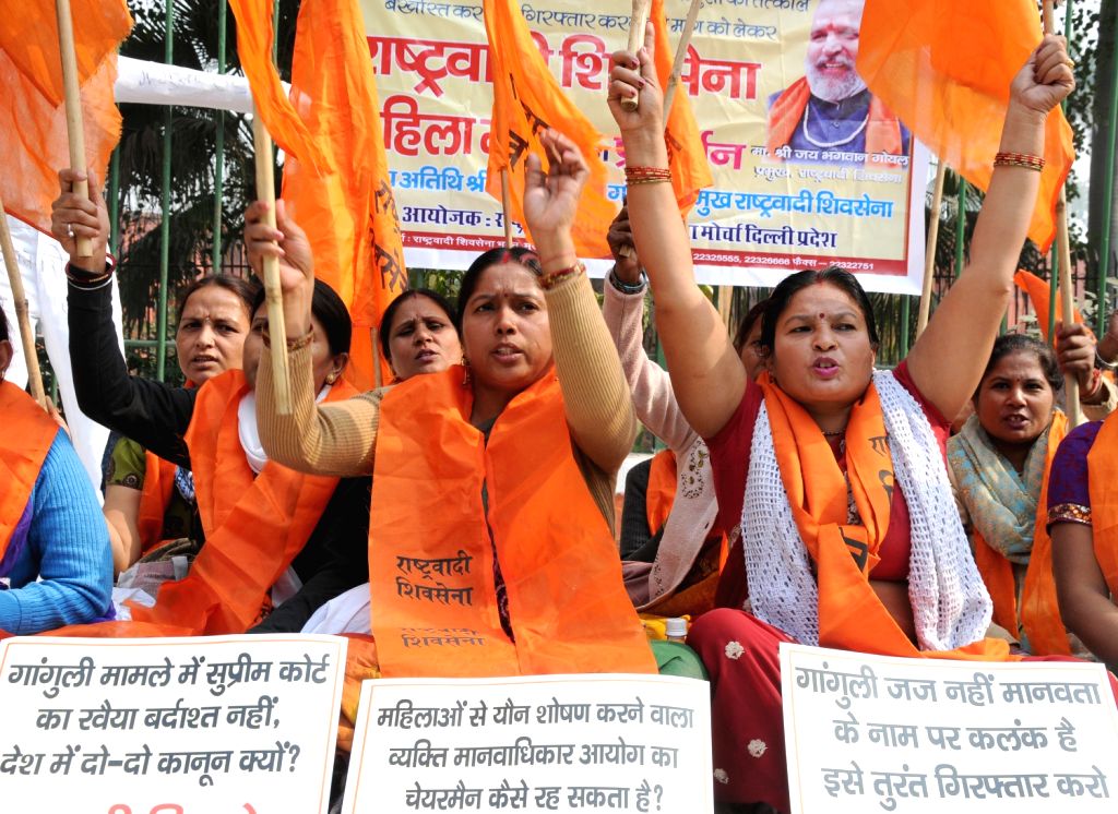 Rashtrawadi Shiv Sena protest against Justice A K Ganguly