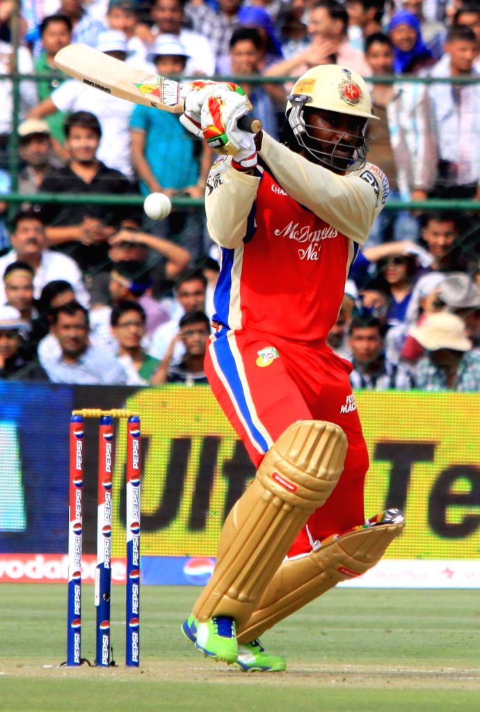 Chris Gayle in action during RCB v/s RR in Jaipur