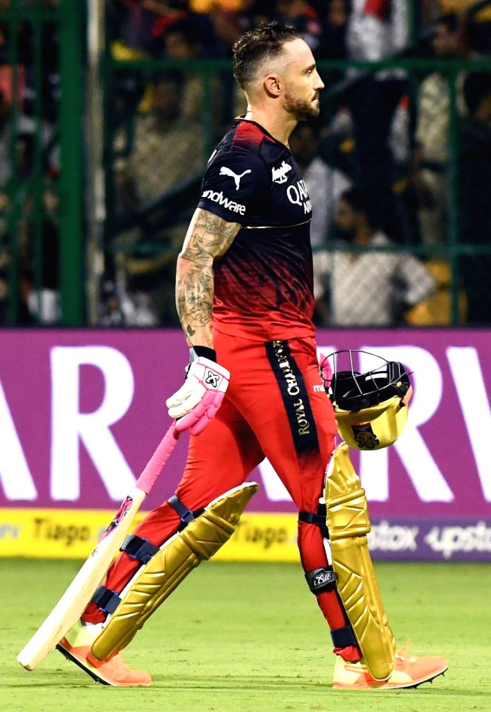 Bangalore : RCB captain Faf du Plessis walks back after his dismissal