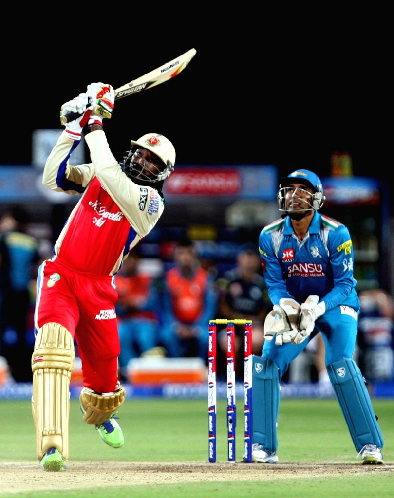 RCB player Saurav Tiwary in action during the match between Royal ...