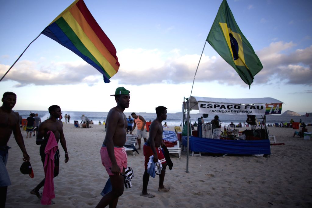 Brazil's national flag at the Copacabana beach, in Rio de Janeiro, Brazil