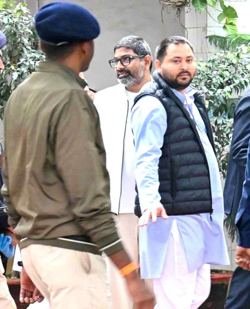 RJD leader and former Deputy CM Tejashwi Yadav arrives at the party office