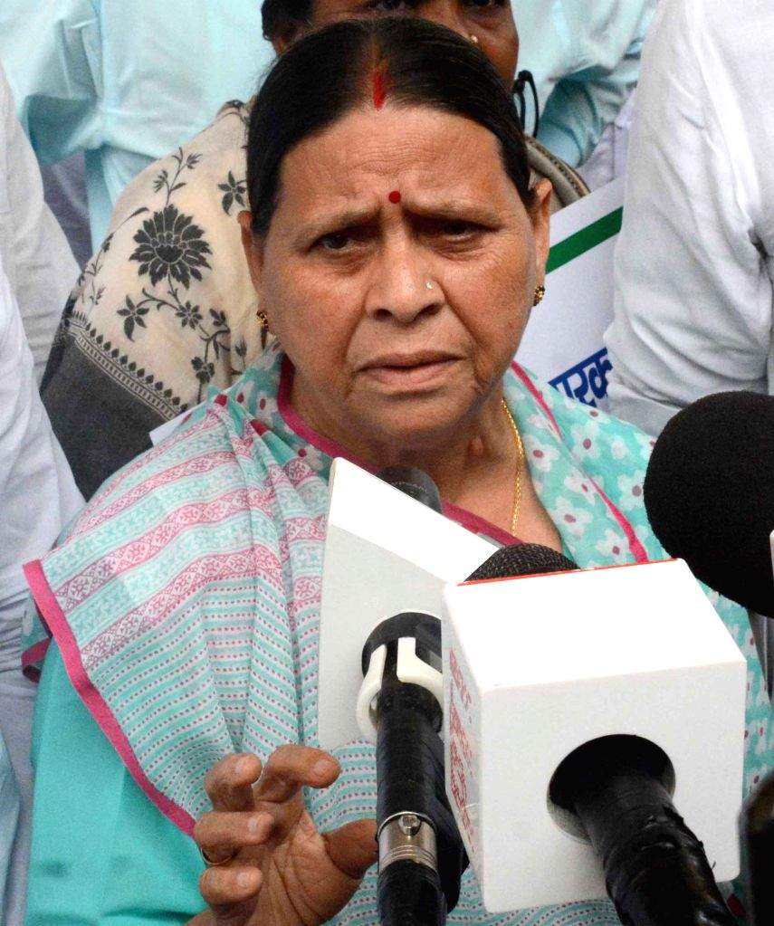 RJD leader Rabri Devi talks to media outside the Bihar Assembly during ...