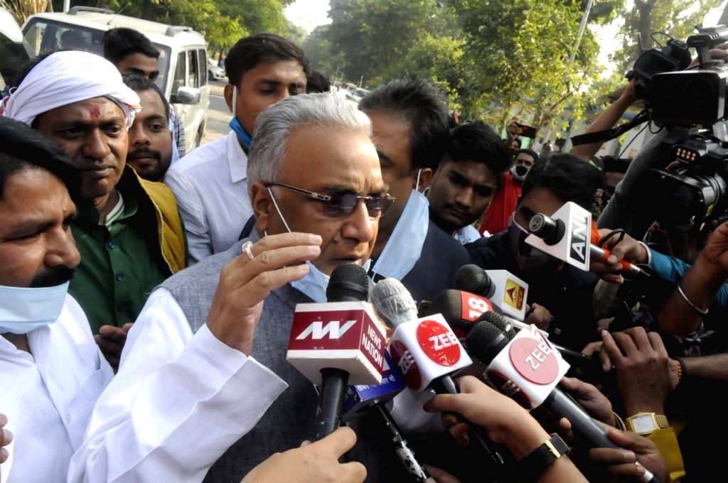 RJD MP Prem Gupta talks to the media