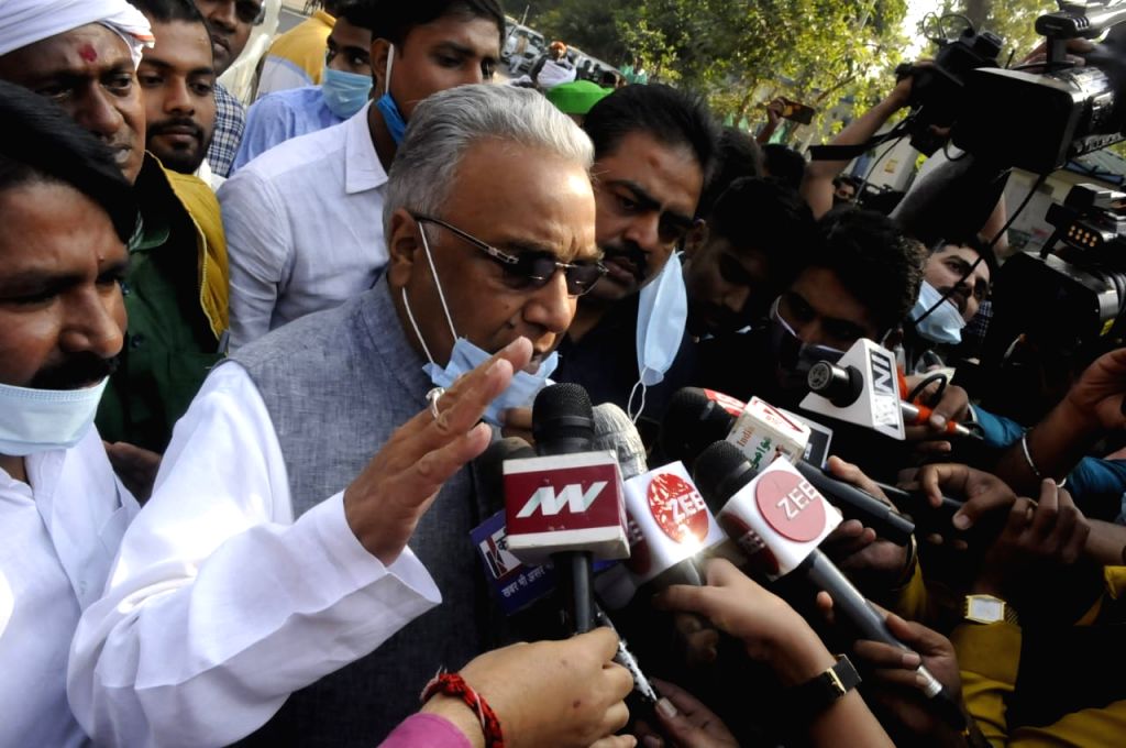 RJD MP Prem Gupta talks to the media