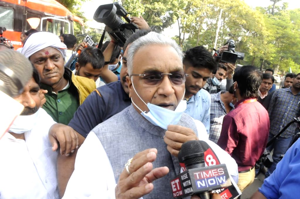 RJD MP Prem Gupta talks to the media
