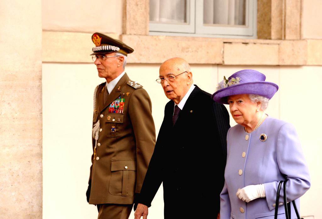 British Queen Elizabeth II attends welcome ceremony in Rome