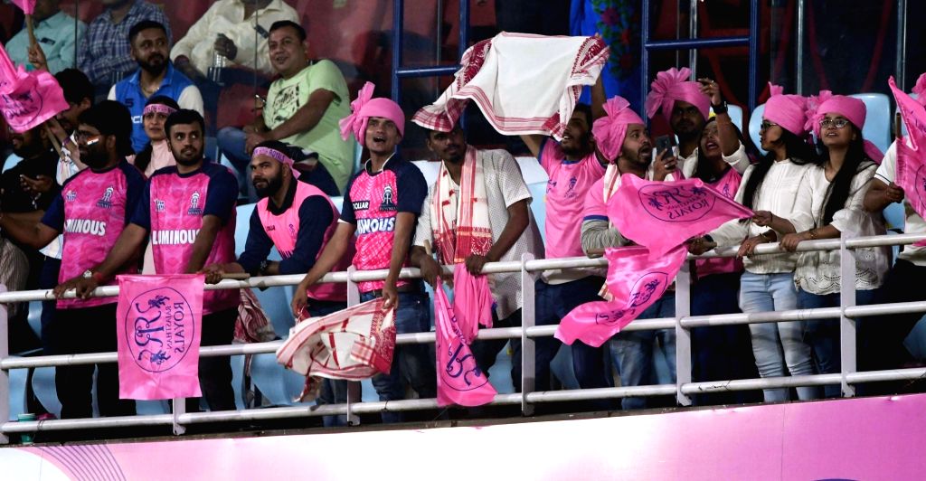 RR fans cheer for their team during the IPL 2023 match