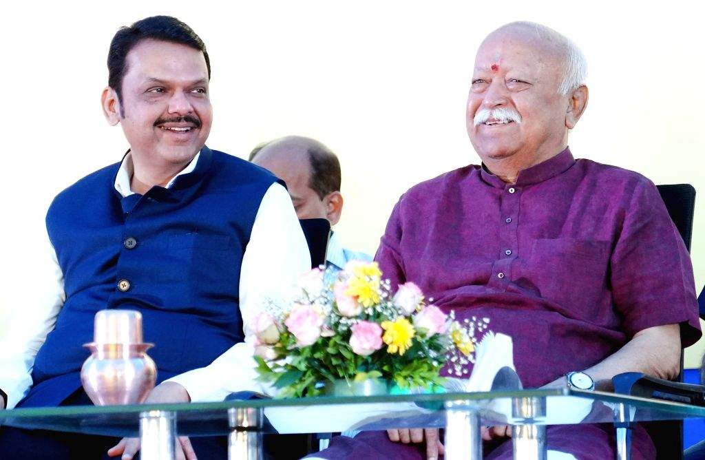 RSS Chief Mohan Bhagwat and CM Devendra Fadnavis attend a book release