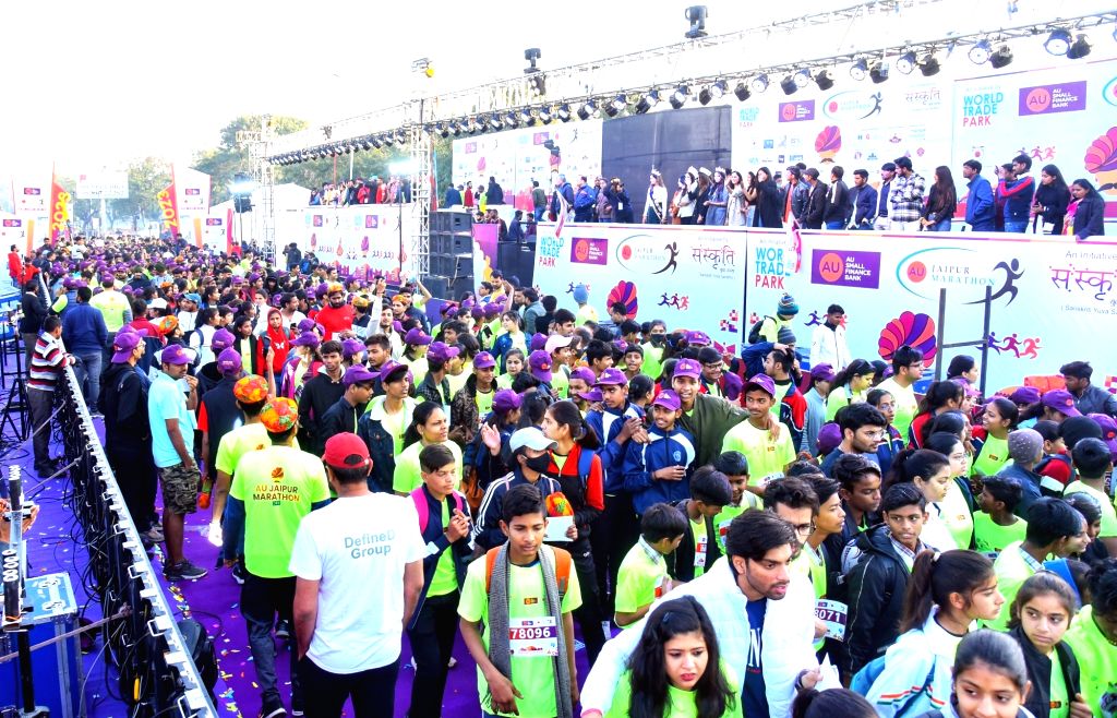 : Jaipur: Runners participate during the Jaipur marathon