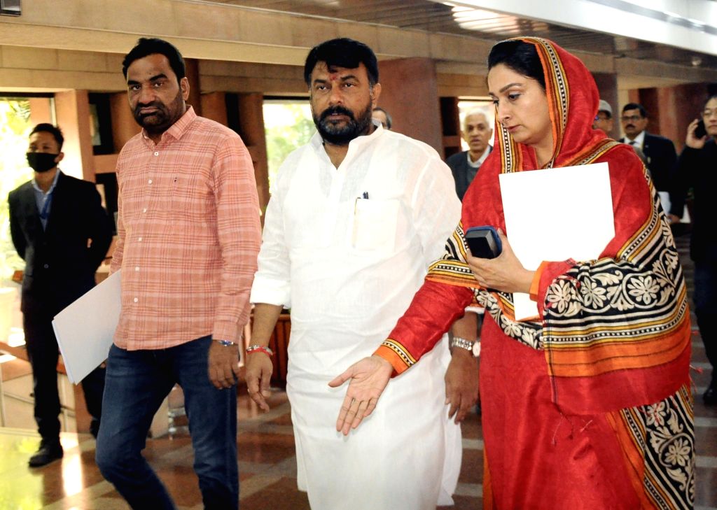 SAD MP Harsimrat Kaur and MP Hanuman Beniwal leave