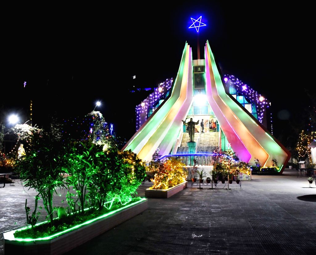 Saints John's Church decorated and illuminated with lights