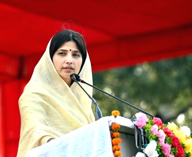Samajwadi Party candidate Dimple Yadav addresses during an election ...