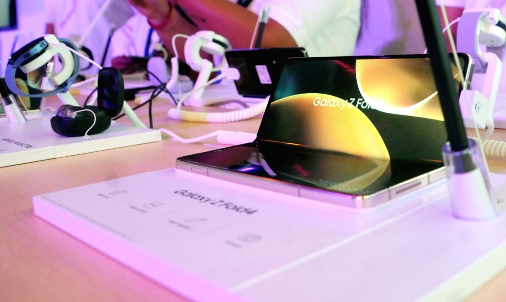 Samsung Galaxy Z Fold4 on a display