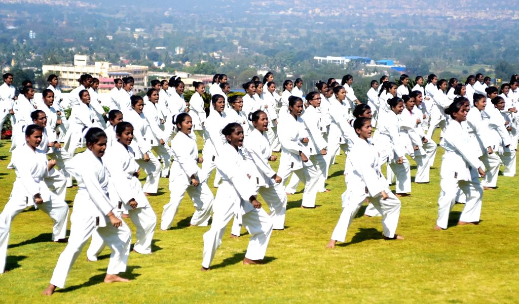 School students demonstrating Obavva Self Defense arts