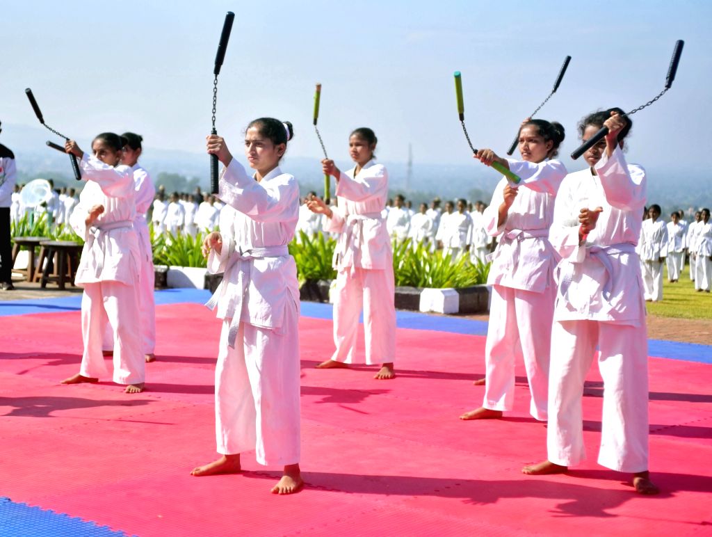 School students demonstrating Obavva Self Defense arts