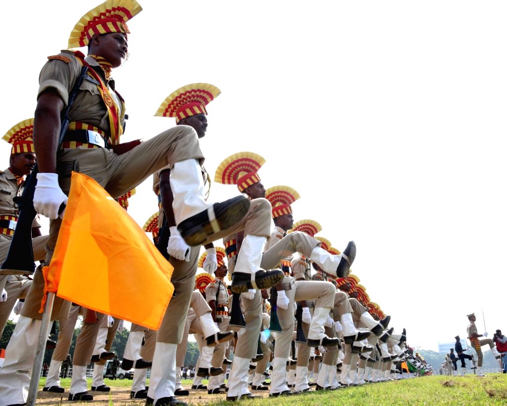Security personnel during the full dress parade rehearsal.