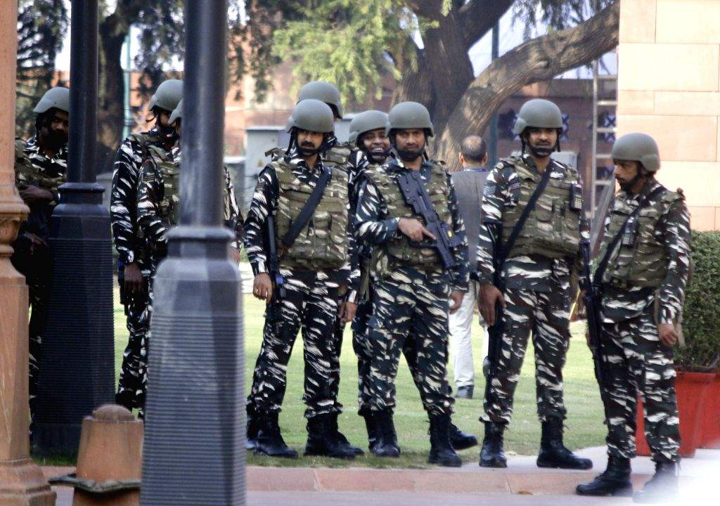 Security personnel outside the Parliament House during the Winter session