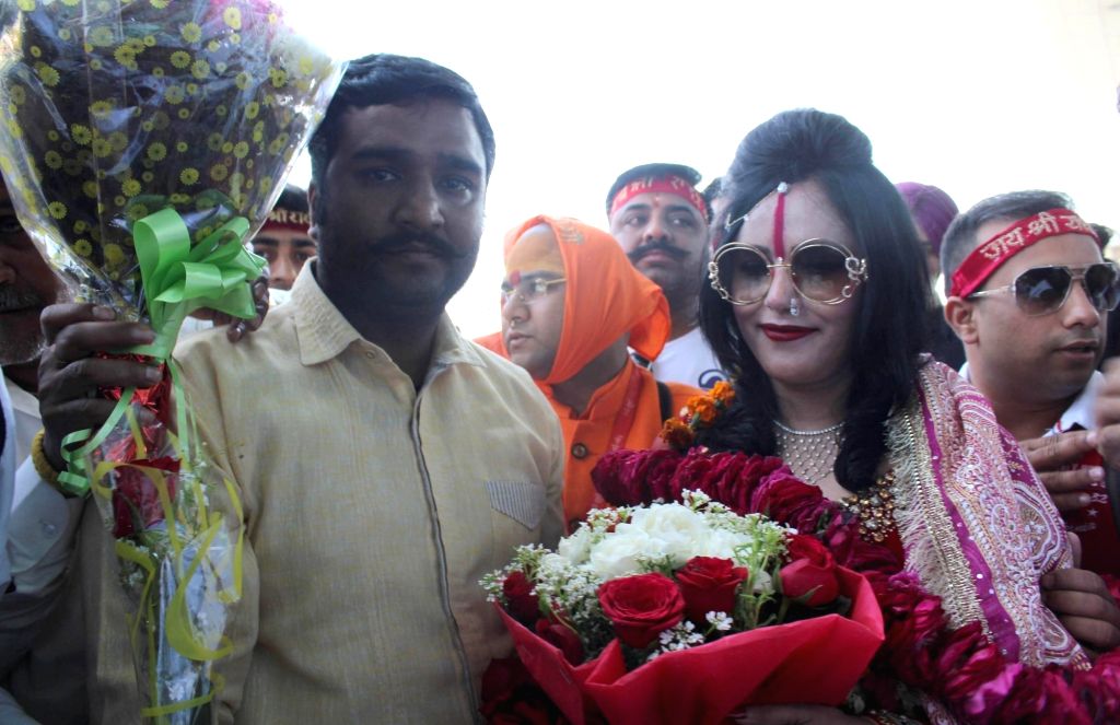 Radhe Maa seen at Sri Guru Ram Das Jee International Airport