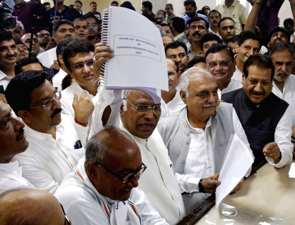 Senior Congress leader and LoP Rajya Sabha Mallikarjun Kharge files his ...