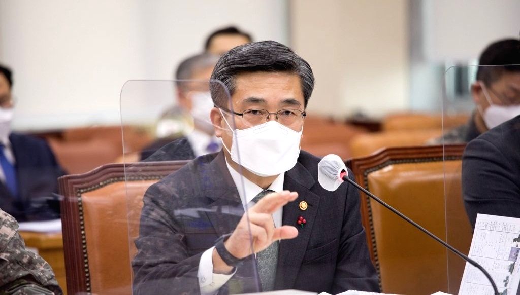 : Seoul :Defense Minister Suh Wook speaking during a parliamentary ...