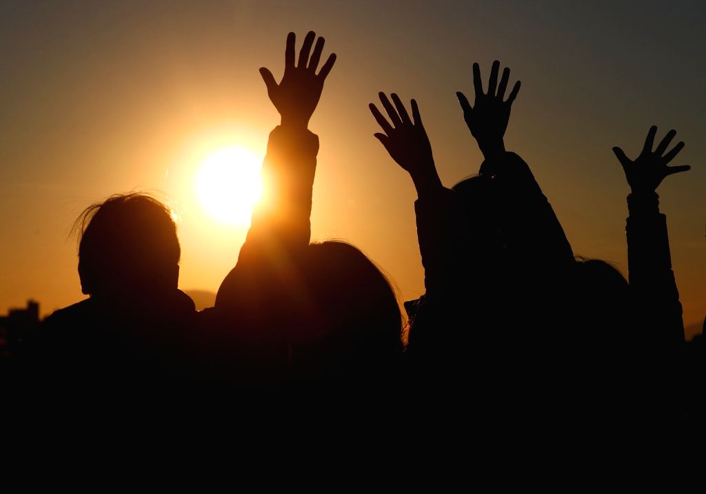 : Seoul : People enjoy the last sunset of the year on a viewing deck in ...