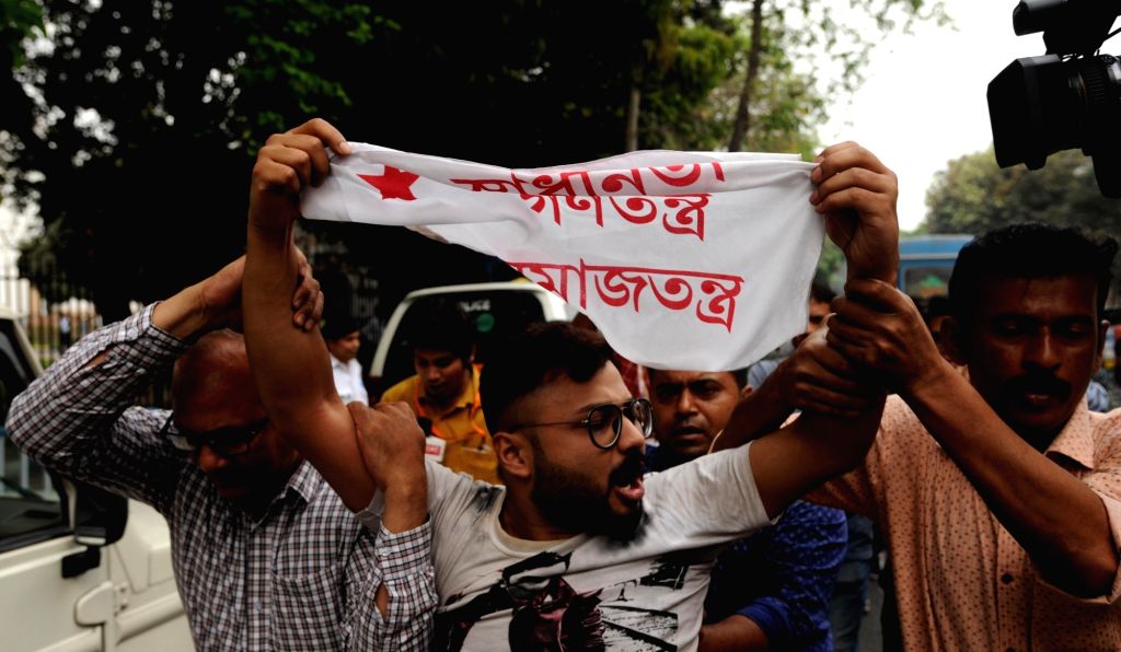 SFI supporters agitate in support of their various demands