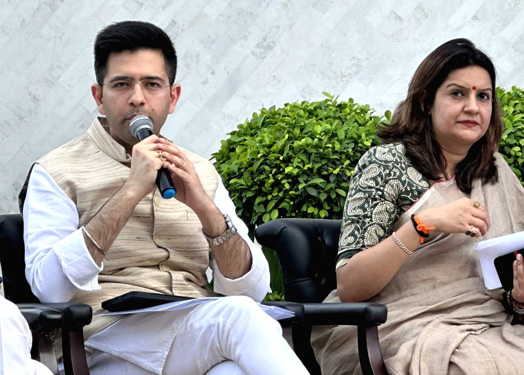 New Delhi: Shiv Sena (UBT) MP Priyanka Chaturvedi with AAP MP Raghav Chadha