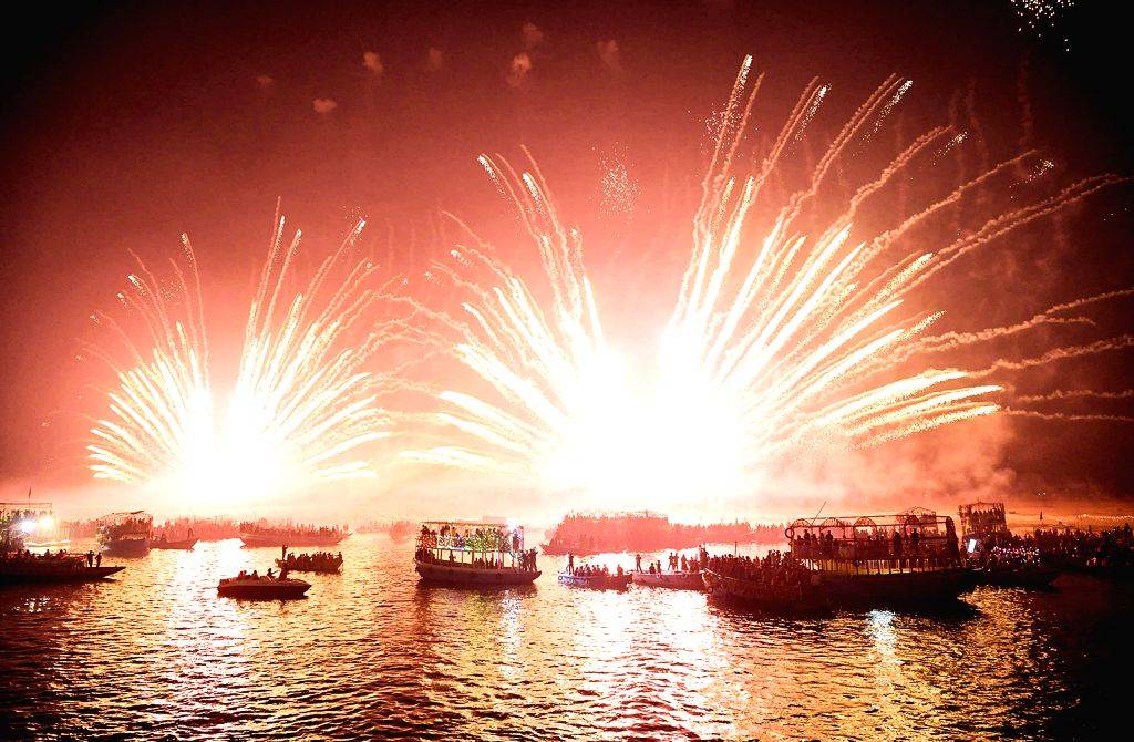 Sky illuminates with fireworks during Dev Deepawali celebrations