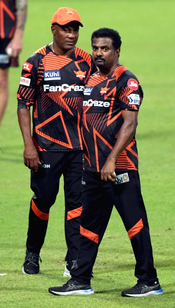 Kolkata : SRH bowling coach Muttiah Muralitharan with head coach Brian Lara