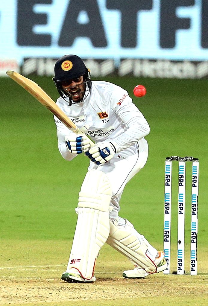 :Bengaluru:Sri Lanka's Dhananjaya de Silva plays a shot during the ...