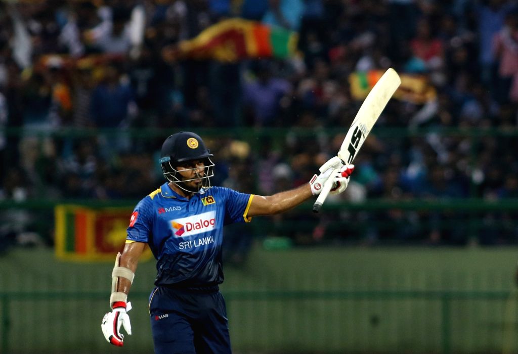 Pallekele (Sri Lanka): Milinda Siriwardana celebrates scoring fifty