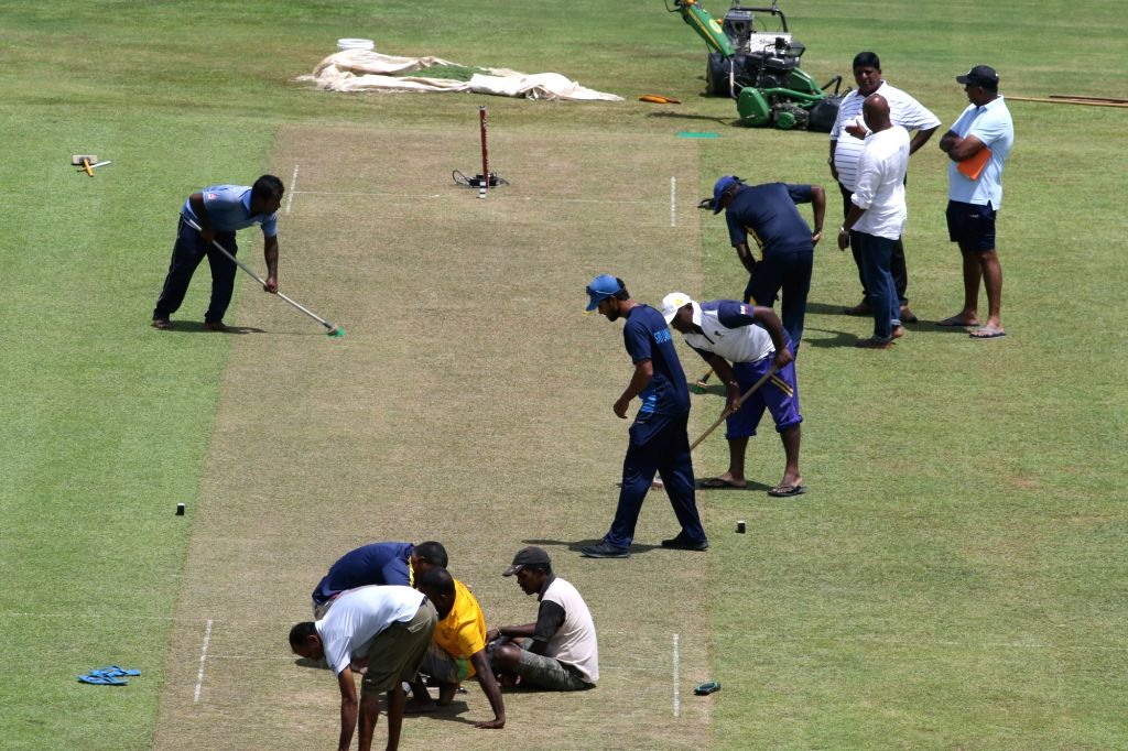 Pallekele (Sri Lanka): Dinesh Chandimal inspects pitch