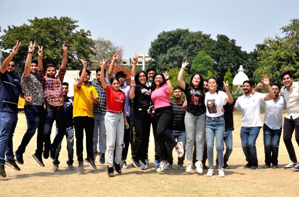Students celebrate their success after the announcement of CBSE class ...
