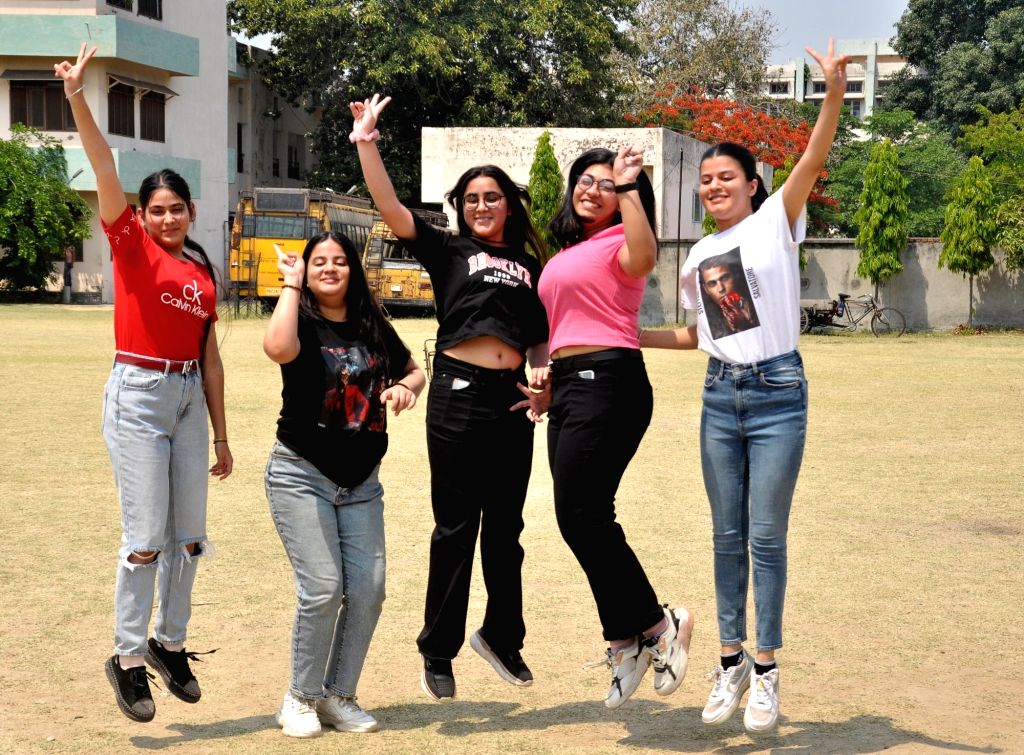 Students celebrate their success after the announcement of CBSE class ...