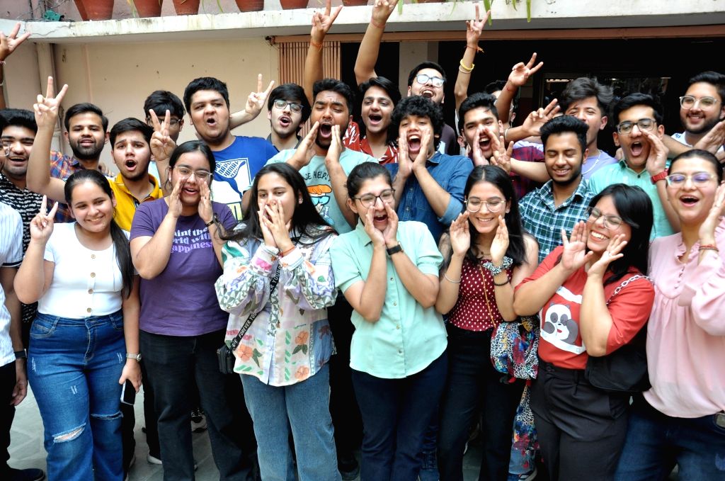 Students celebrate their success after the announcement of CBSE class ...
