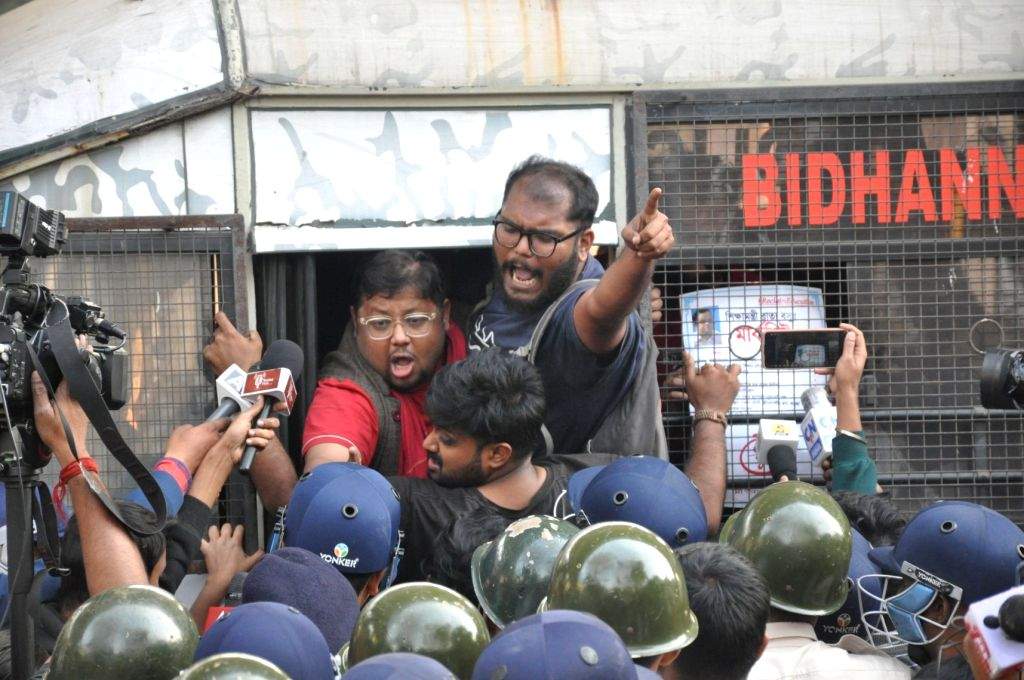 Students' Federation of India (SFI) activists participate in a protest ...