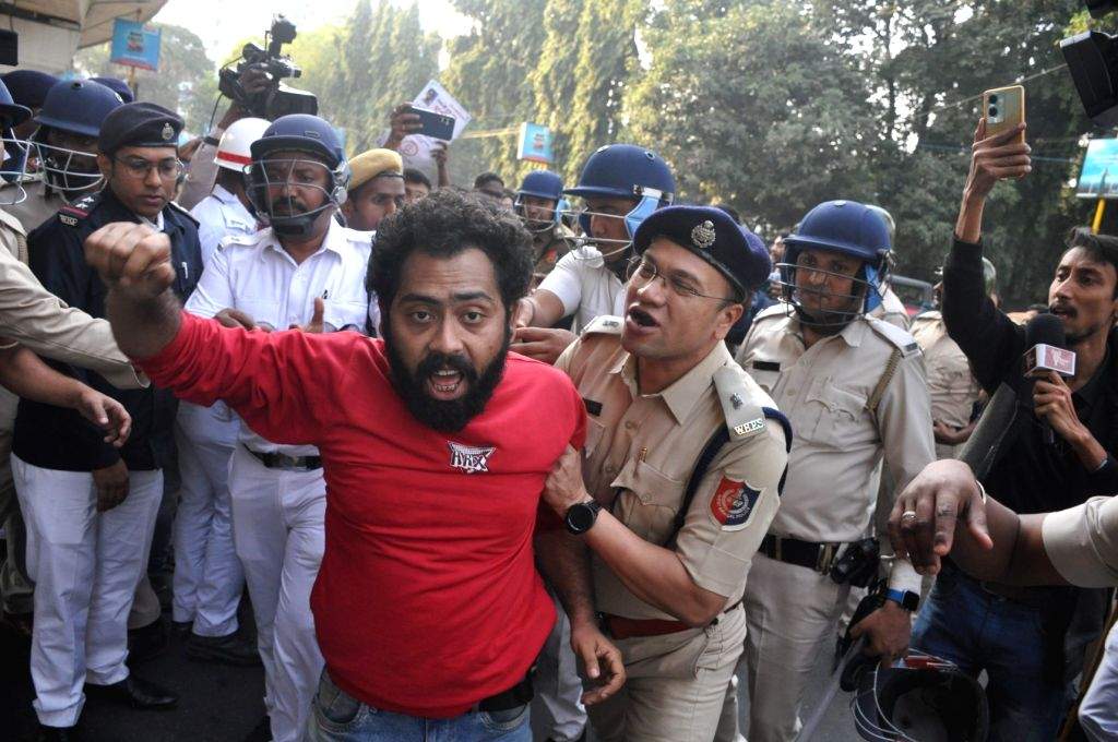 Students' Federation of India (SFI) activists participate in a protest ...