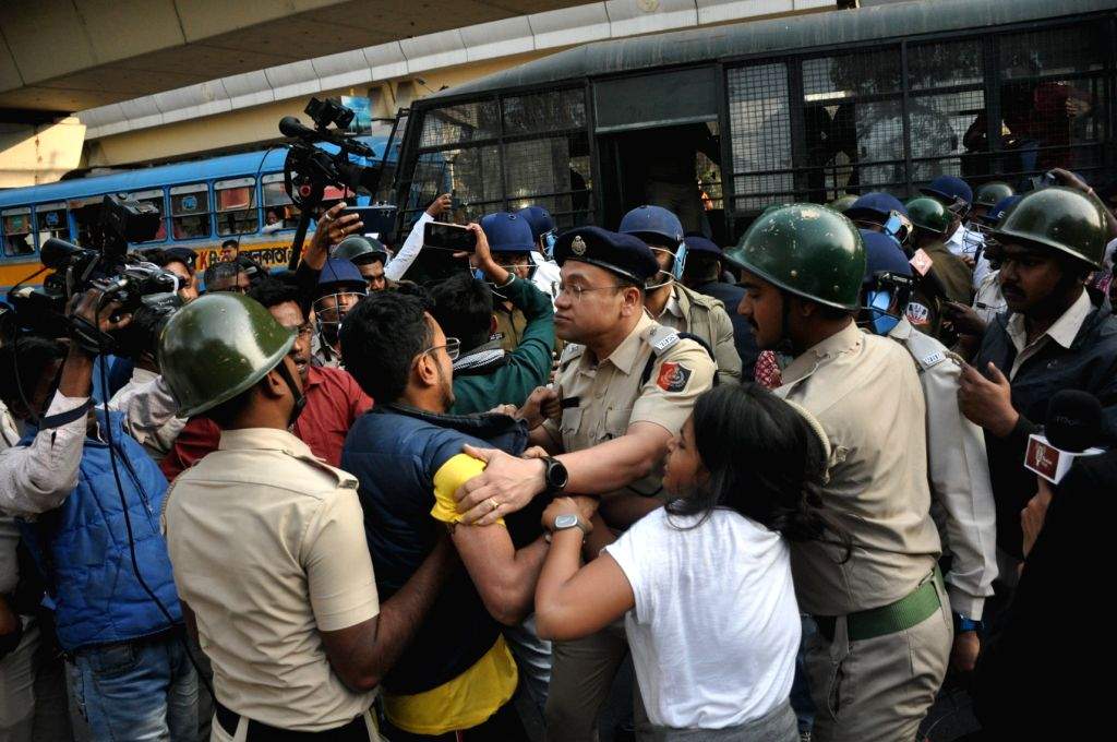 Students' Federation of India (SFI) activists participate in a protest ...