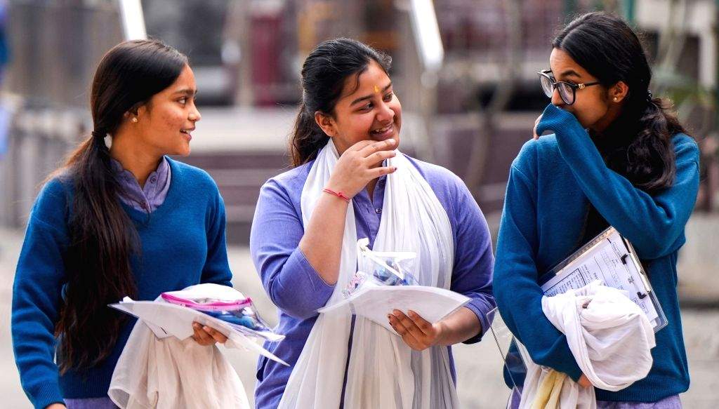 Students leave after appearing for the CBSE 12th Board Exam
