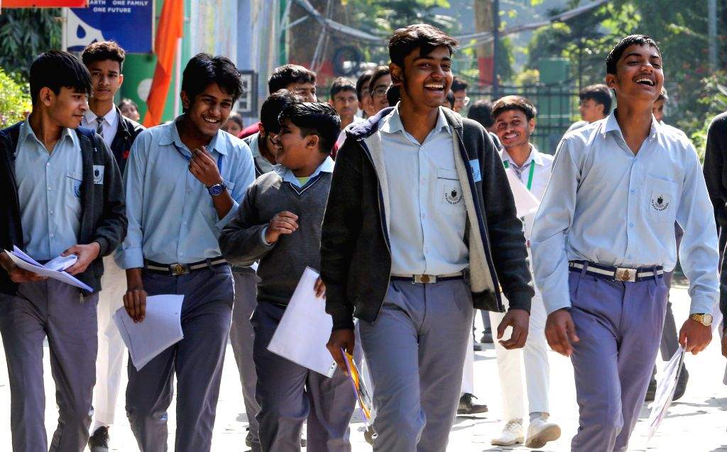Students leave after appearing for the CBSE Class 10 Board Exam at an ...