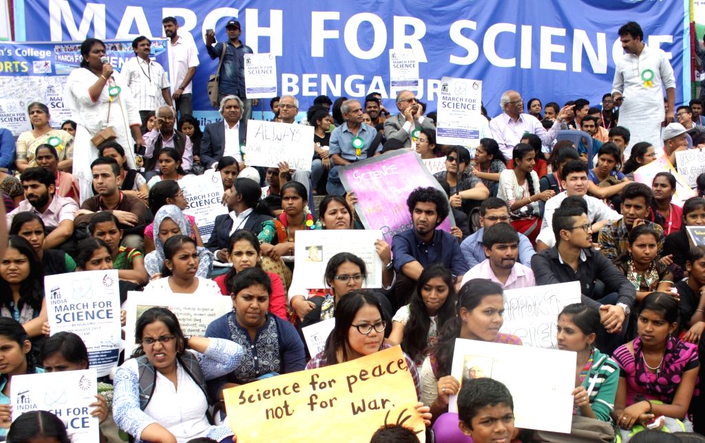 Students participate in a science awareness rally