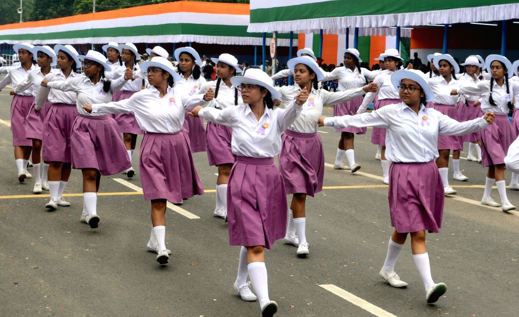 Students perform during the Full dress rehearsal ahead of Independence Day