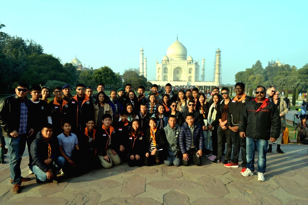 Students visiting India under NCC's student exchange programme at Taj Mahal