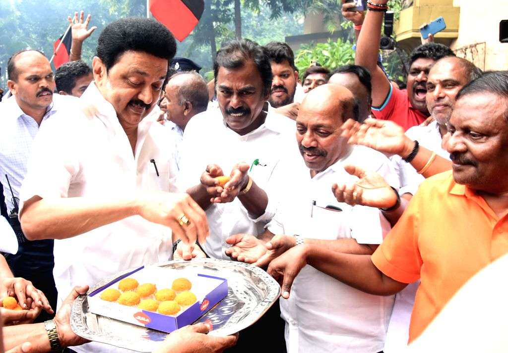 Tamil Nadu Chief Minister M.K. Stalin distributes sweets to celebrate ...