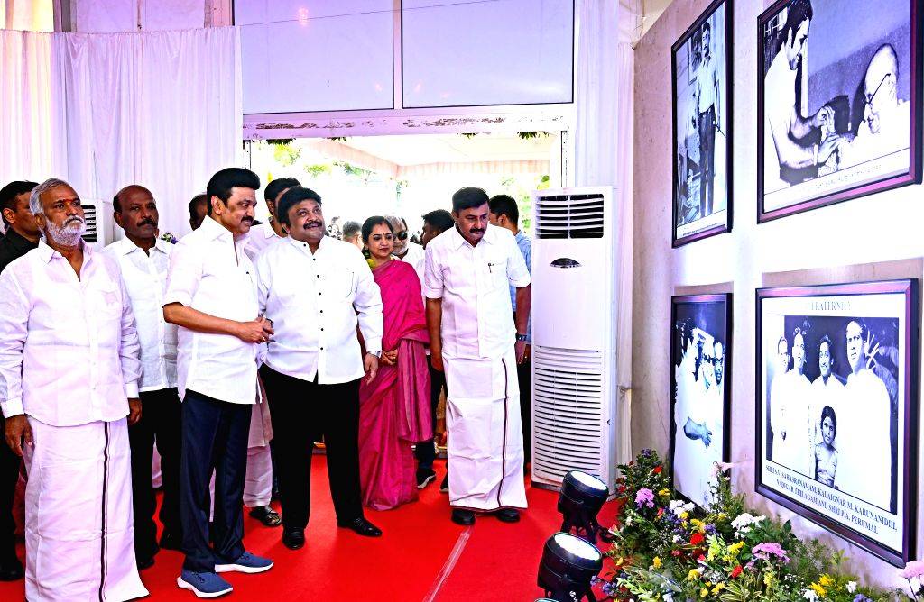 Tamil Nadu Chief Minister MK Stalin pays floral tributes at the statue ...