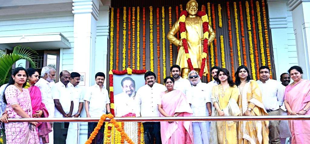 Tamil Nadu Chief Minister MK Stalin pays floral tributes at the statue ...